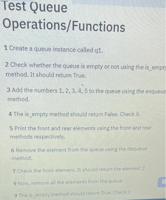 Solved Queue Implementation Create A Queue Class With The