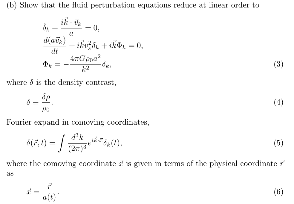 (b) ﻿Show that the fluid perturbation equations | Chegg.com