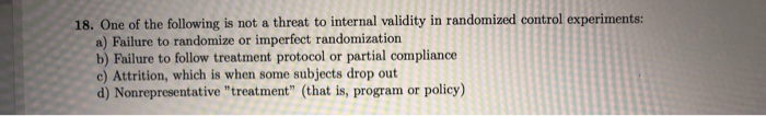Solved 18. One of the following is not a threat to internal | Chegg.com
