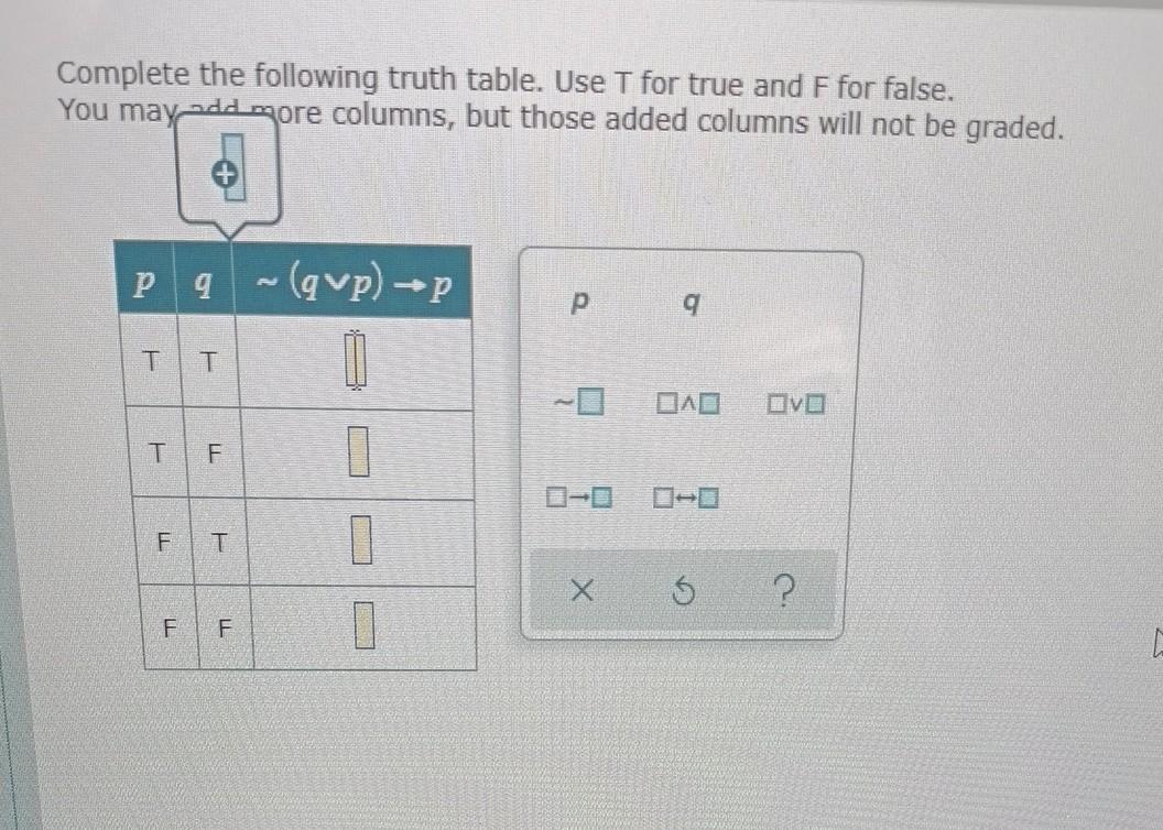 Solved Complete the following truth table. Use T for true | Chegg.com