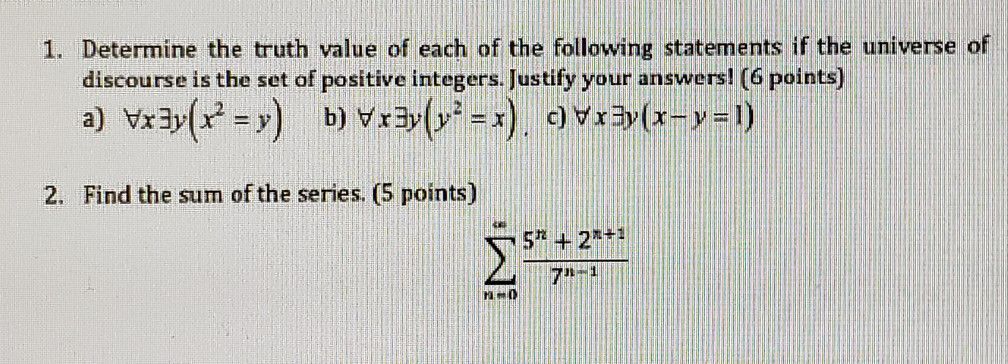 Solved 1. Determine the truth value of each of the following | Chegg.com