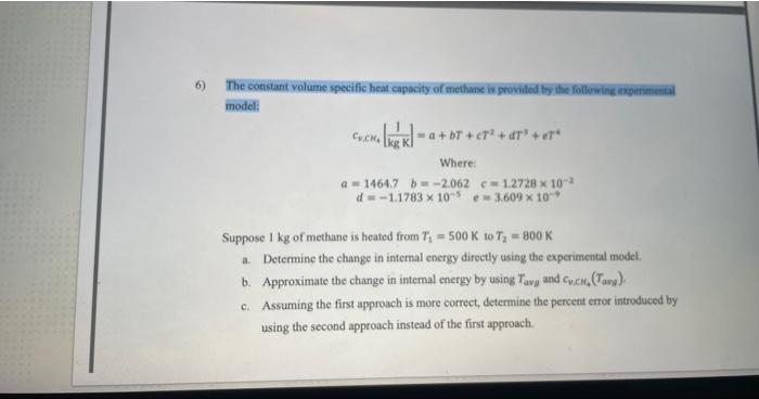 Solved The constant volume specific heat capacity of methare | Chegg.com
