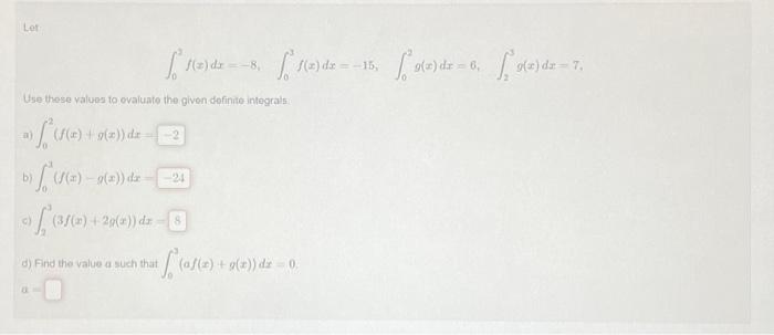 Solved Let Use these values to evaluate the given definite | Chegg.com