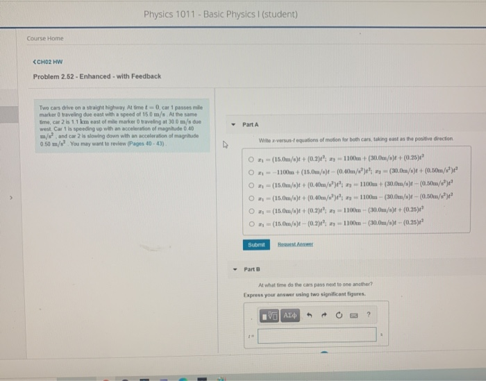 Solved Physics 1011 - Basic Physics I (student) Course Home | Chegg.com
