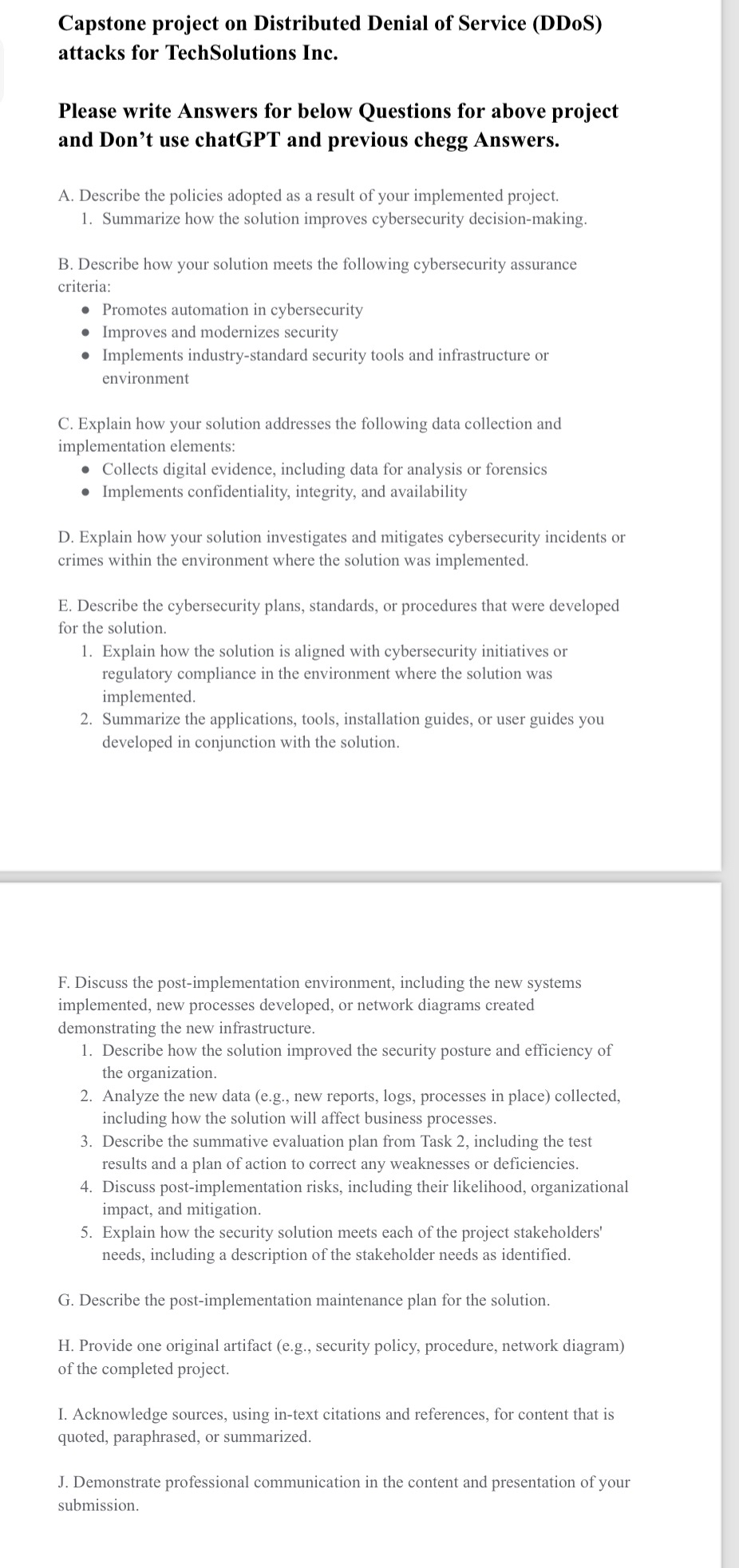 Solved Capstone project on Distributed Denial of Service | Chegg.com
