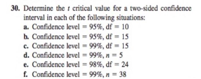 Solved 30. Determine the critical value for a two-sided | Chegg.com