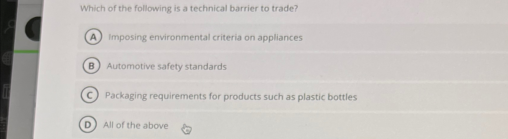 Solved Which of the following is a technical barrier to | Chegg.com