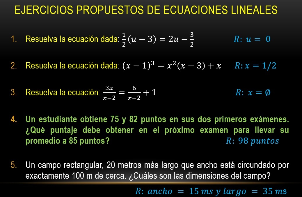 Solved EJERCICIOS PROPUESTOS DE ECUACIONES LINEALESResuelva | Chegg.com