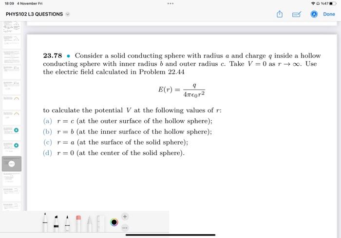 Solved 23.78 - Consider a solid conducting sphere with | Chegg.com