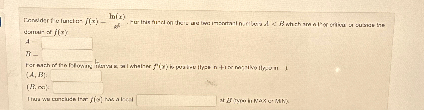 Solved Consider the function f(x)=ln(x)x5. ﻿For this | Chegg.com