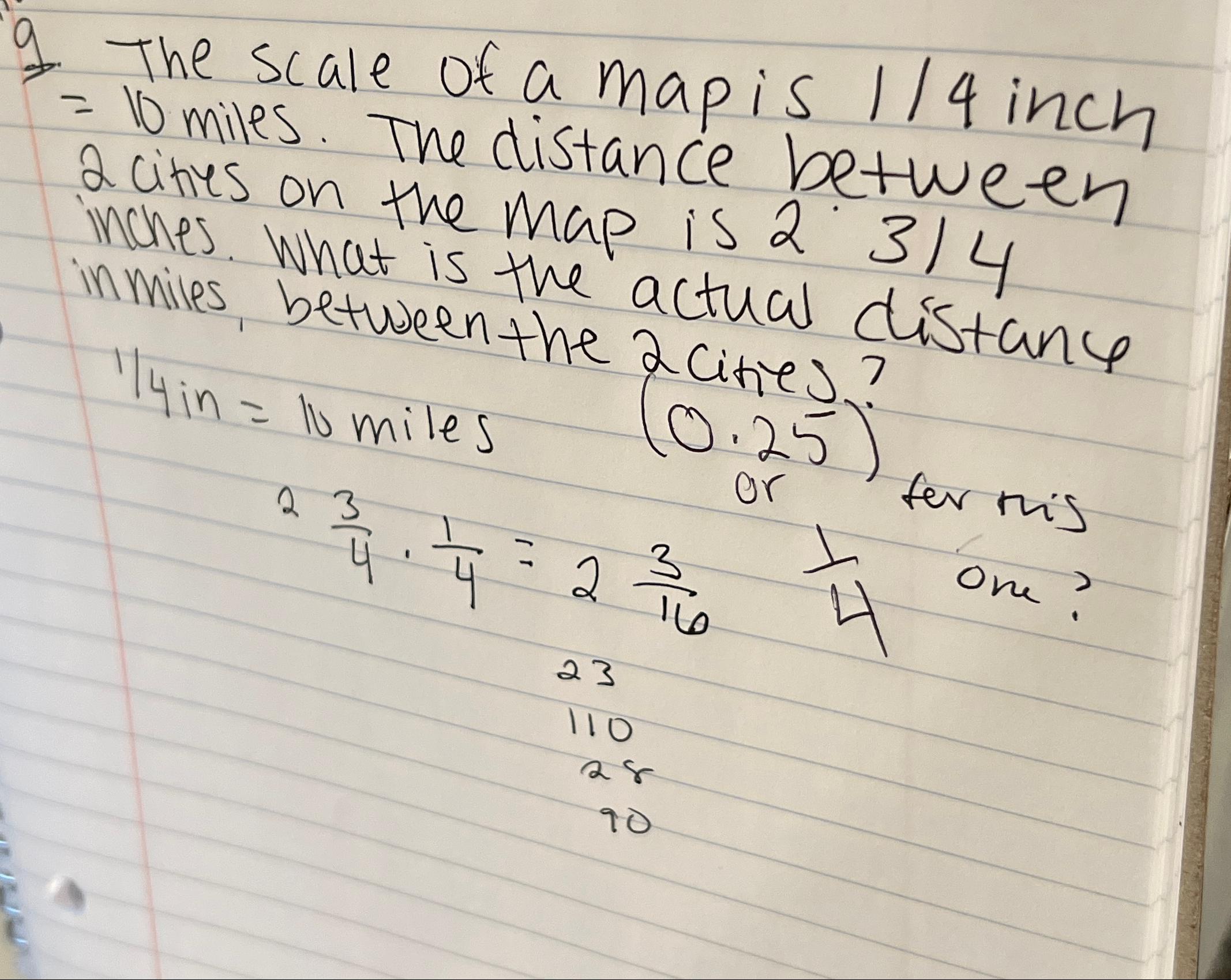 Solved The scale of a mapis 14 ﻿inch =10 ﻿miles. The | Chegg.com