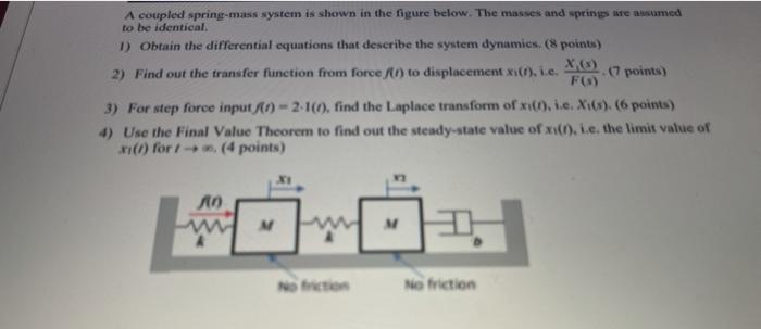 Solved A coupled spring-mass system is shown in the figure | Chegg.com