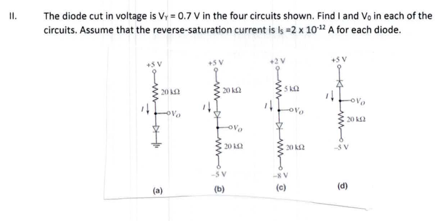 Solved II. ﻿The diode cut in voltage is VY=0.7V ﻿in the four | Chegg.com