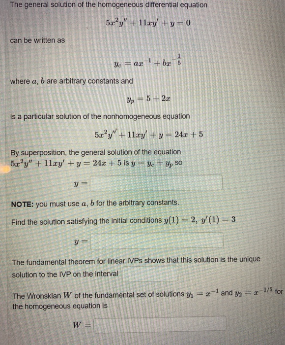 Solved The general solution of the homogeneous differential | Chegg.com