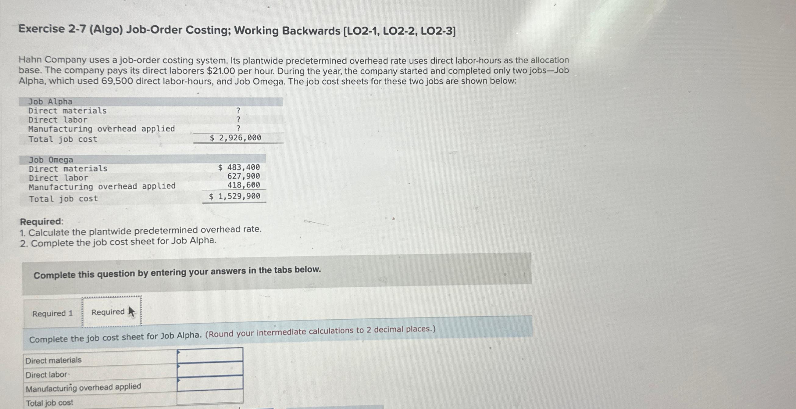 Solved Exercise 2-7 (Algo) ﻿Job-Order Costing; Working | Chegg.com