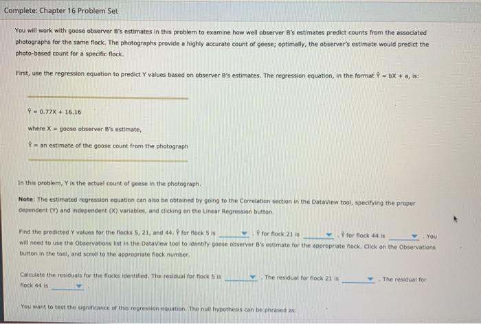 Solved Complete: Chapter 16 Problem Set 6. Residuals and | Chegg.com