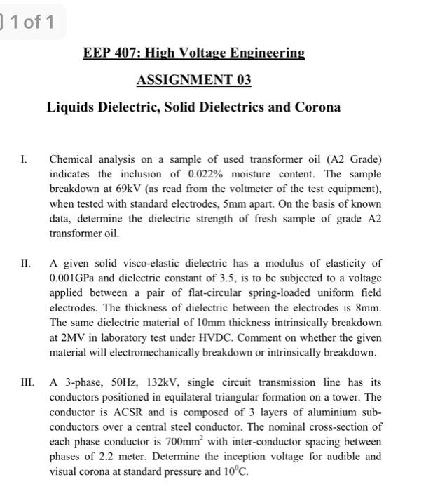 Solved EEP 407: High Voltage Engineering ASSIGNMENT 03 | Chegg.com