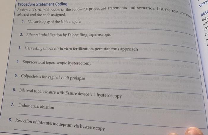 Solved SPECI Procedure Statement Coding Assign ICD-10-PCS | Chegg.com