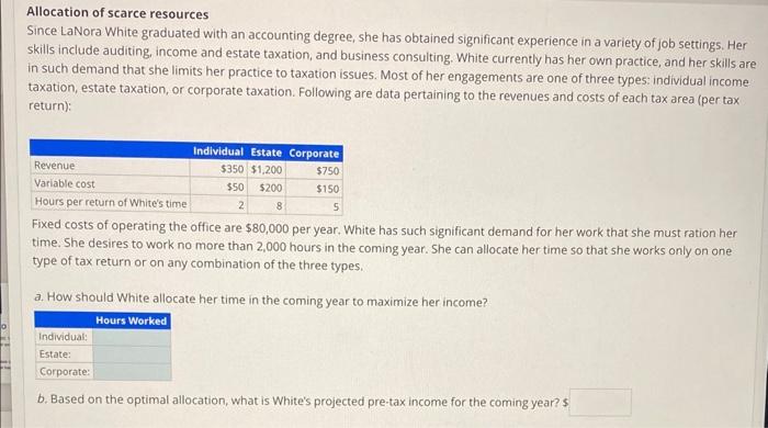 Solved Allocation of scarce resources Since LaNora White | Chegg.com