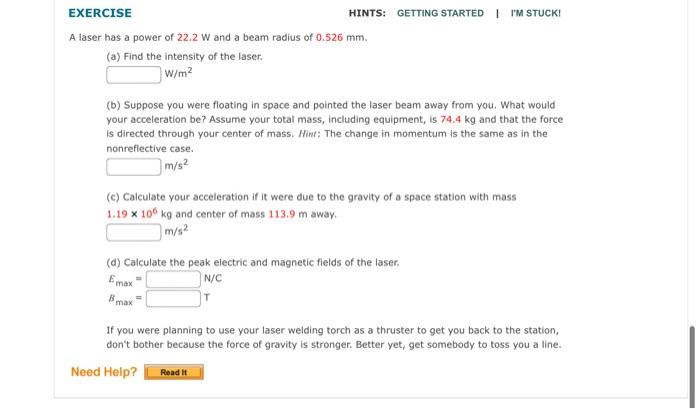 Solved EXERCISE HINTS: GETTING STARTED I'M STUCKI A laser | Chegg.com
