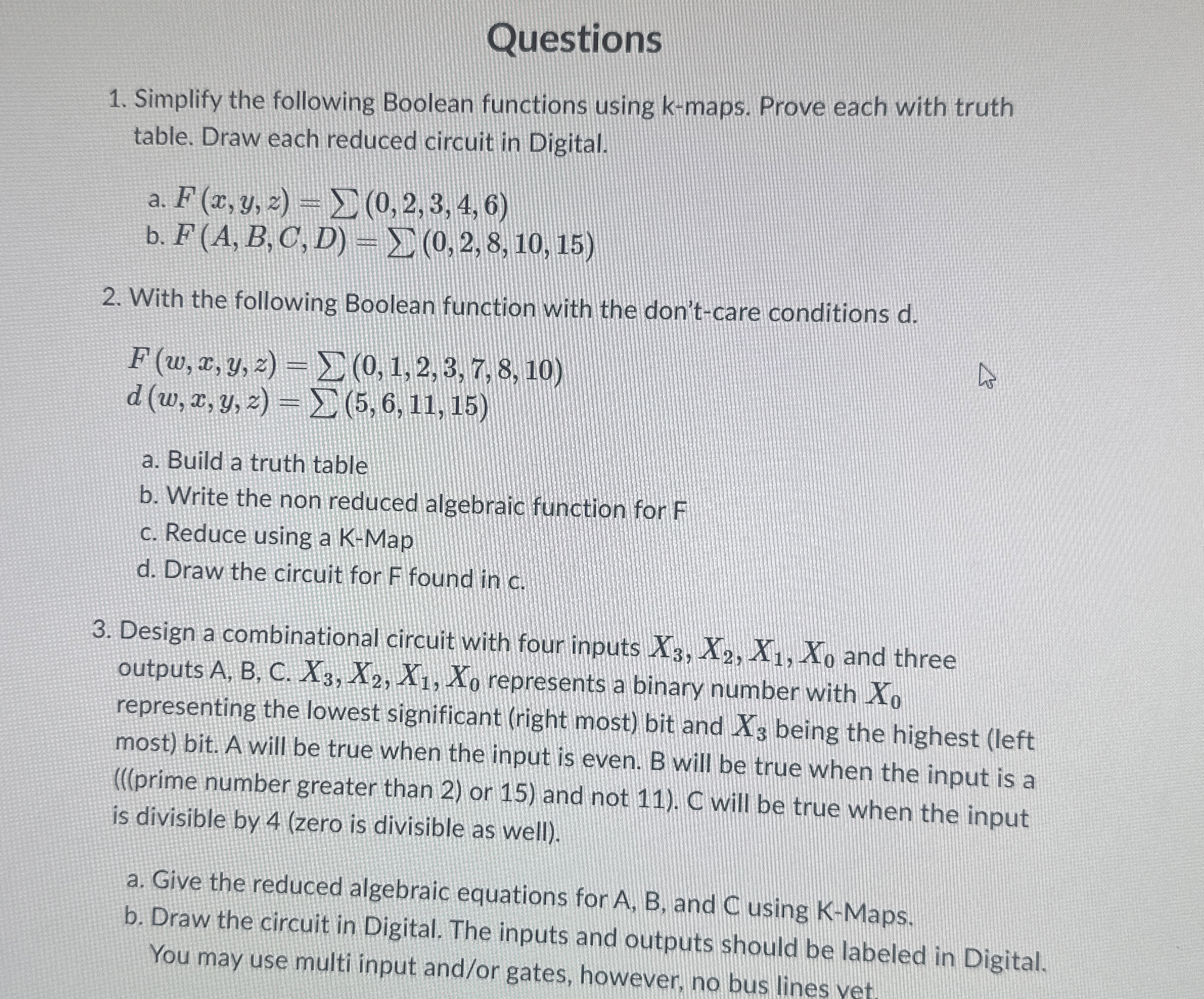 Solved QuestionsSimplify the following Boolean functions | Chegg.com