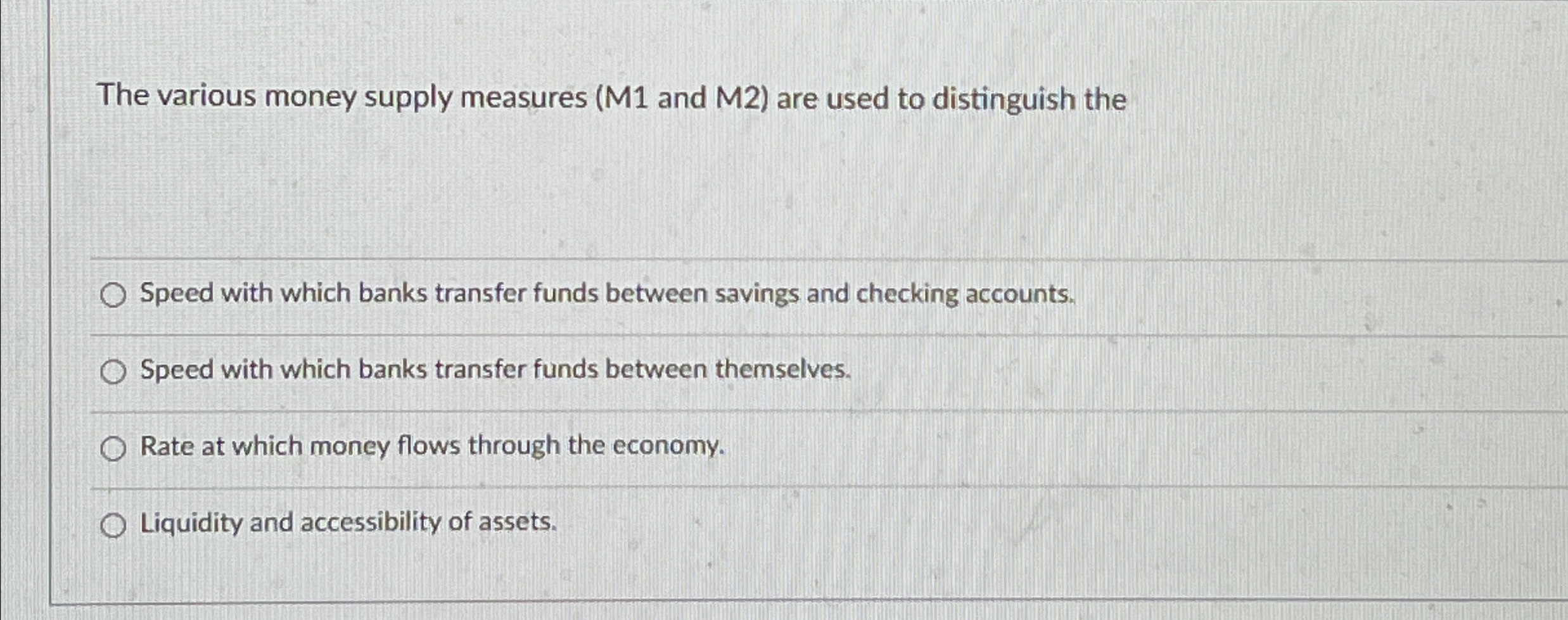 Solved The various money supply measures (M1 ﻿and M2) ﻿are | Chegg.com