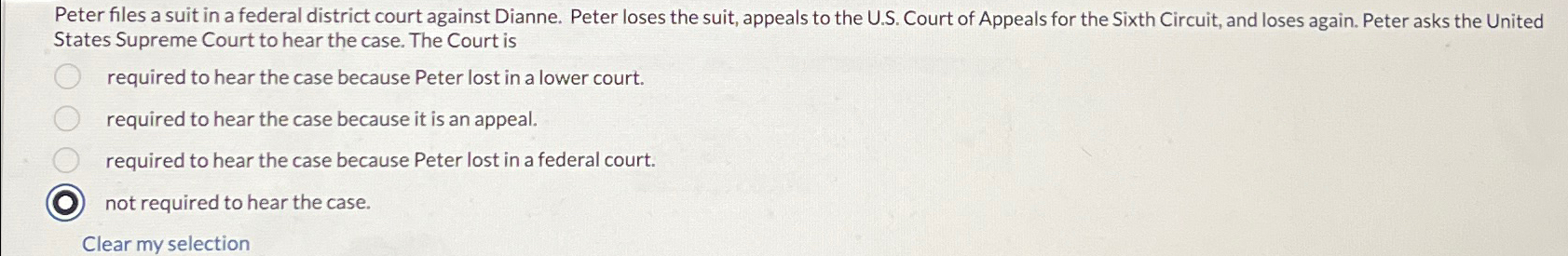 Solved Peter files a suit in a federal district court | Chegg.com