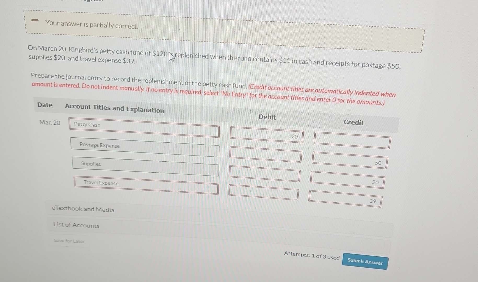 Solved Your answer is partially correct.On March 20, | Chegg.com