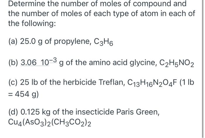 Solved Determine The Number Of Moles Of Compound And The