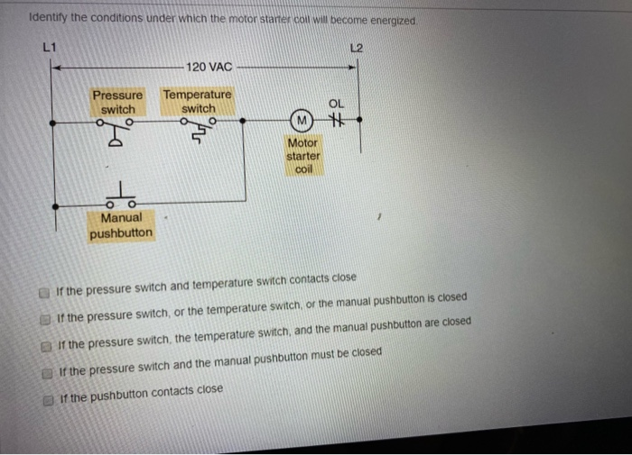 Solved Identify the conditions under which the motor starter | Chegg.com