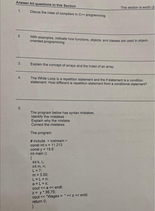 Solved Answer All questions in this Section 1. 2. 3. 4. 5. | Chegg.com