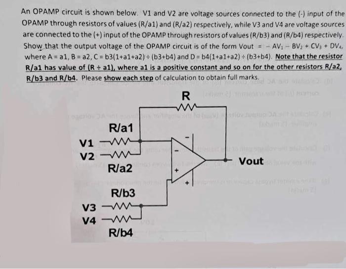 Solved An OPAMP circuit is shown below. V1 and V2 are | Chegg.com
