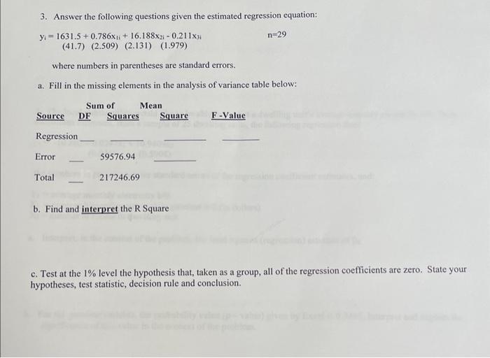Solved 3. Answer the following questions given the estimated | Chegg.com