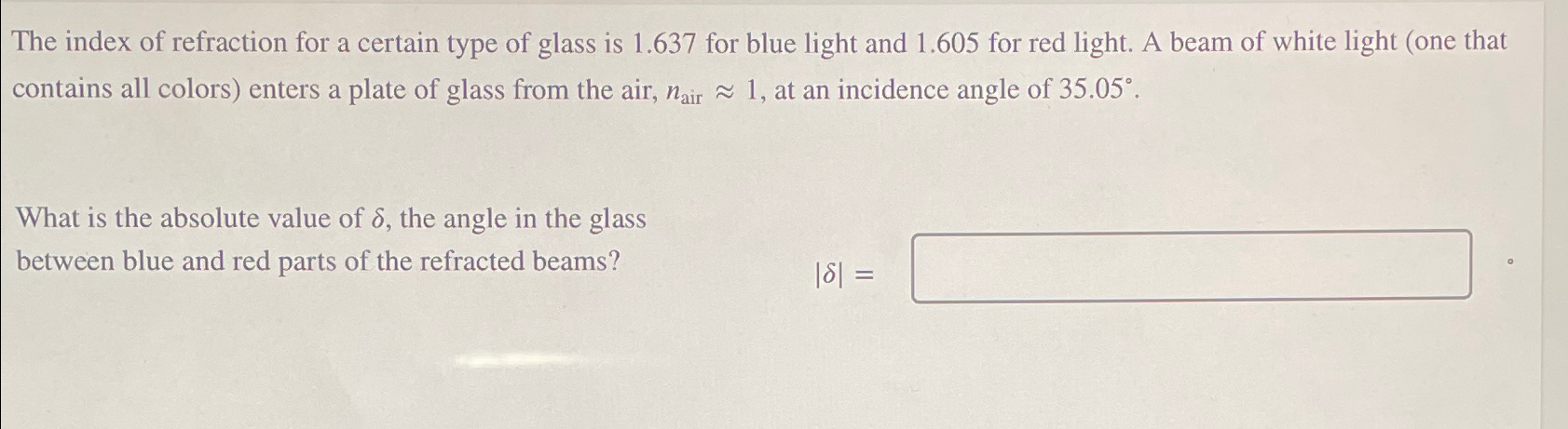 Solved The index of refraction for a certain type of glass | Chegg.com