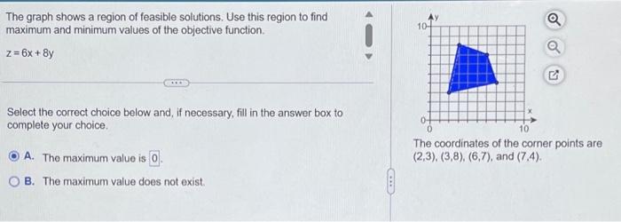 Solved The graph shows a region of feasible solutions. Use | Chegg.com