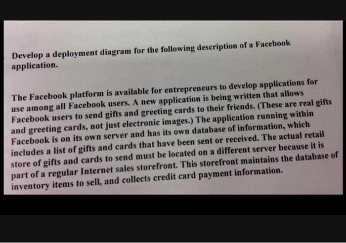 Solved Develop a deployment diagram for the following | Chegg.com