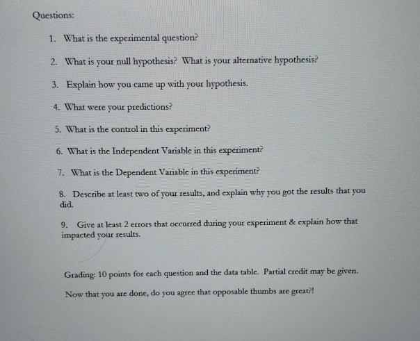 The Scientific Method: The Thumb Lab To be proper, | Chegg.com