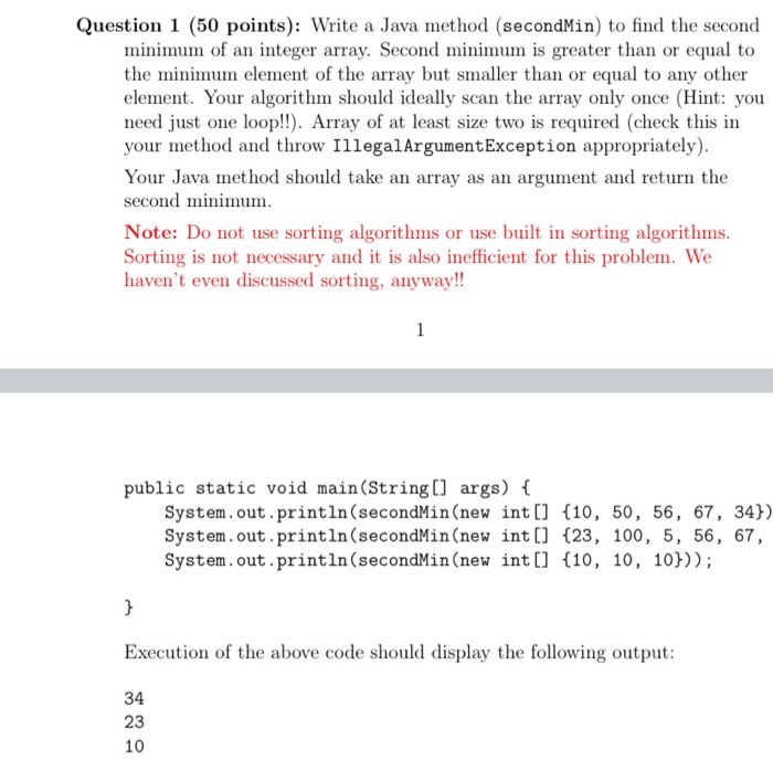 Solved Question 1 (50 points): Write a Java method | Chegg.com