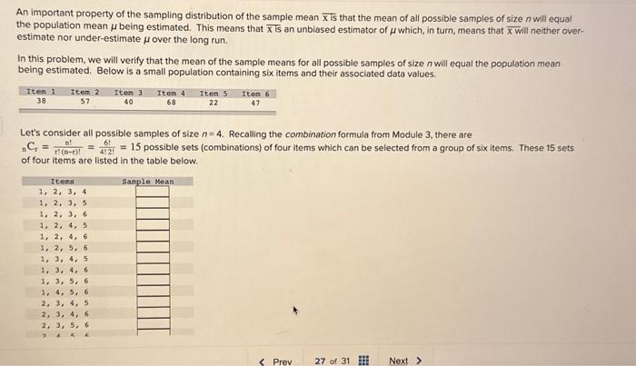 Solved An important property of the sampling distribution of | Chegg.com