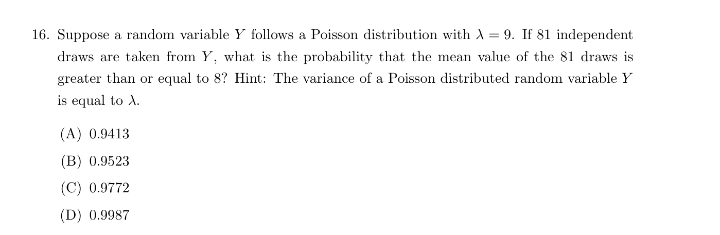 Suppose a random variable Y ﻿follows a Poisson | Chegg.com