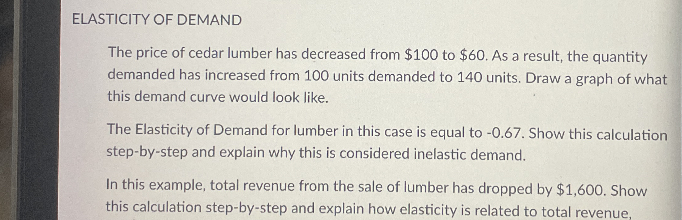 Solved ELASTICITY OF DEMANDThe price of cedar lumber has | Chegg.com