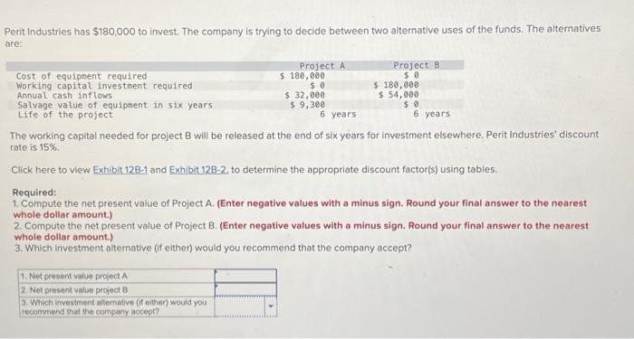 Solved Perit Industries has $180,000 to invest. The company | Chegg.com