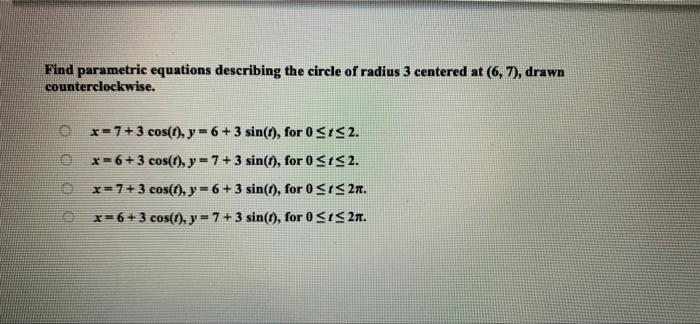 Solved Find parametric equations describing the given curve. | Chegg.com