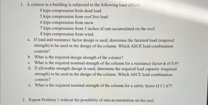 Solved 1. A column in a building is subjected to the | Chegg.com