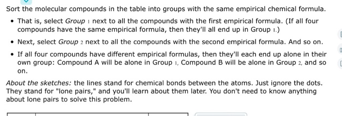 Solved Sort the molecular compounds in the table into groups | Chegg.com
