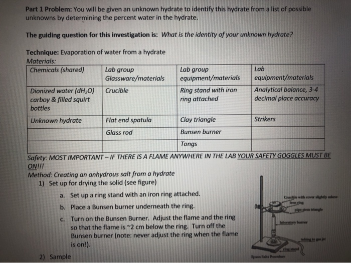 Part 1 Problem: You will be given an unknown hydrate | Chegg.com