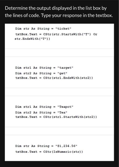 Solved he lines of code. Type your response in the textbox. | Chegg.com