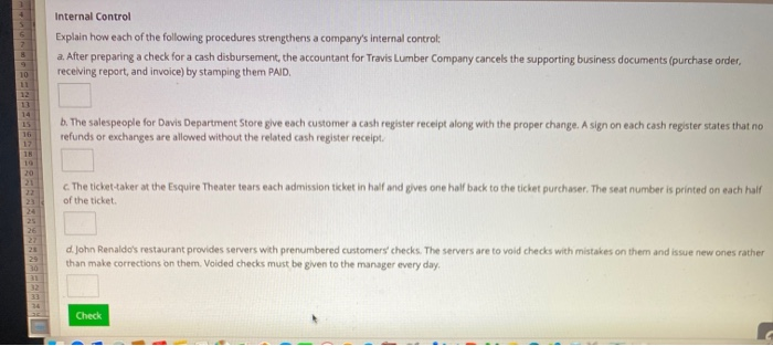 Solved Internal Control Explain how each of the following | Chegg.com