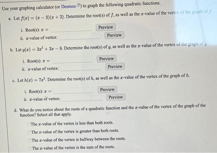 Solved Jse your graphing calculator (or Desmos 7 ) to graph | Chegg.com