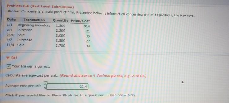 Solved Problem 8-6 (Part Level Submission) Blossom Company | Chegg.com